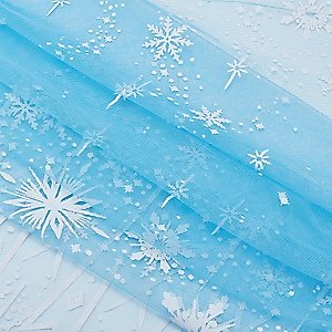 BENECREAT 3x3.6 Yard Snowflake Mesh Fabric, Classic Style Background Decorative Fabric for DIY Handmade Clothing Wedding Dress Home Decor, 0.5mm Thick, Deep Sky Blue