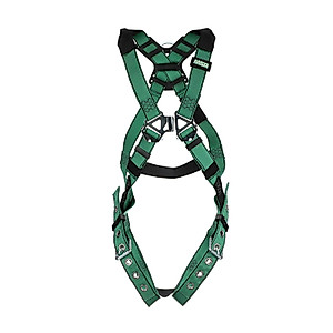 MSA 10197216 V-Form Full Body Safety Harness - Extra Large, D-Ring Configuration: Back/Hip, Tongue Buckle Leg Straps, Color: Green, Full Body Harness, Durable