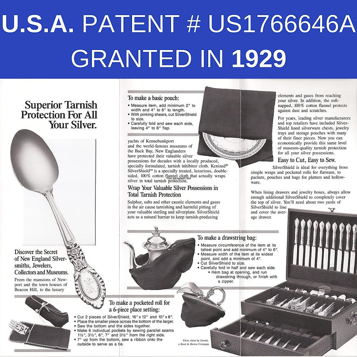 TarnishSTOP, USA Made, 13"x10”, Luxury Anti-Tarnish Cloth Bag for Silver Storage, Silverplate, Sterling, Flatware, Jewelry - Keep Polished Silver Gleaming - Highest Quality & Rich Tuxedo BLACK Design