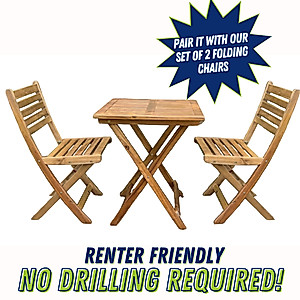 Patio Wise Folding Outdoor Patio Table, Foldable Acacia Wood Bistro Deck Bar, Small Portable Apartment Balcony & Porch Furniture, 23½ Inches Long x 23½ Inches Deep x 28¼ Inches High, Teak