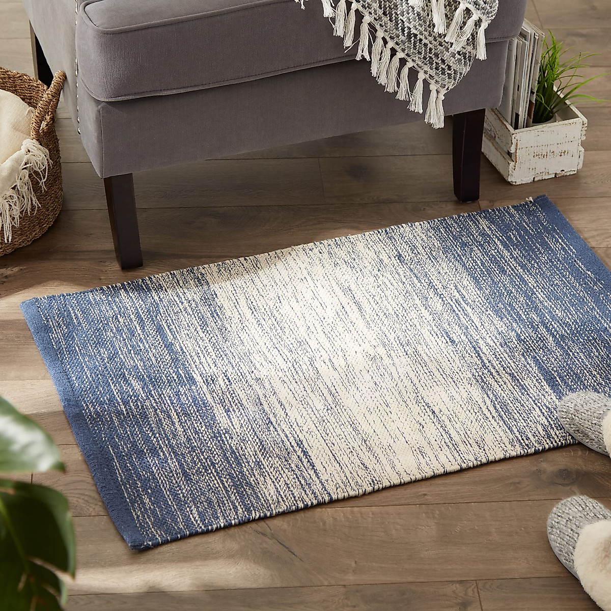 DII Woven Cotton Throw Rug, Area Rugs for Kitchen, Bedroom, Bathroom or Entry Way, Small Rug, 2x3, Ombre French Blue