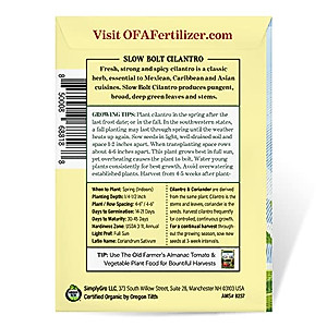 The Old Farmer's Almanac Heirloom Organic Cilantro Seeds (Slow Bolt) - Approx 180 Seeds - Certified Organic, Non-GMO, Open Pollinated, Heirloom, USA Origin