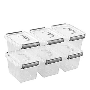 Waikhomes Set of 6 Plastic Storage Containers, Small Latching Storage Box with Handle (3 L)