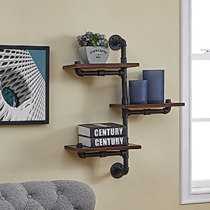 Danya B. 3-Tier Vertical Floating Staggered Industrial Rustic Pipe Shelves - Wall Mount