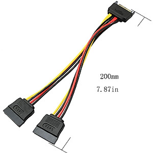 Longdex SATA Power Extension Cable 5PCS 20cm SATA Power 15-Pin Male to 2 x 15P Female Y Splitter Cable Adapter