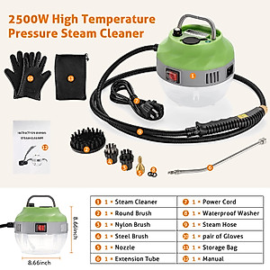 WICHEMI Steam Cleaner for Cleaning, 1800W High Pressure Steam Machine Handheld Steamer + 1800W High Temperature Floor Steam Mop Multipurpose Steam Cleaning Machine for Home Use Car Detailing