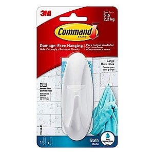 Command Designer Bath Hook, Large, White, 1-Hook with Water-Resistant Strips (17083B-ES), Organize your dorm