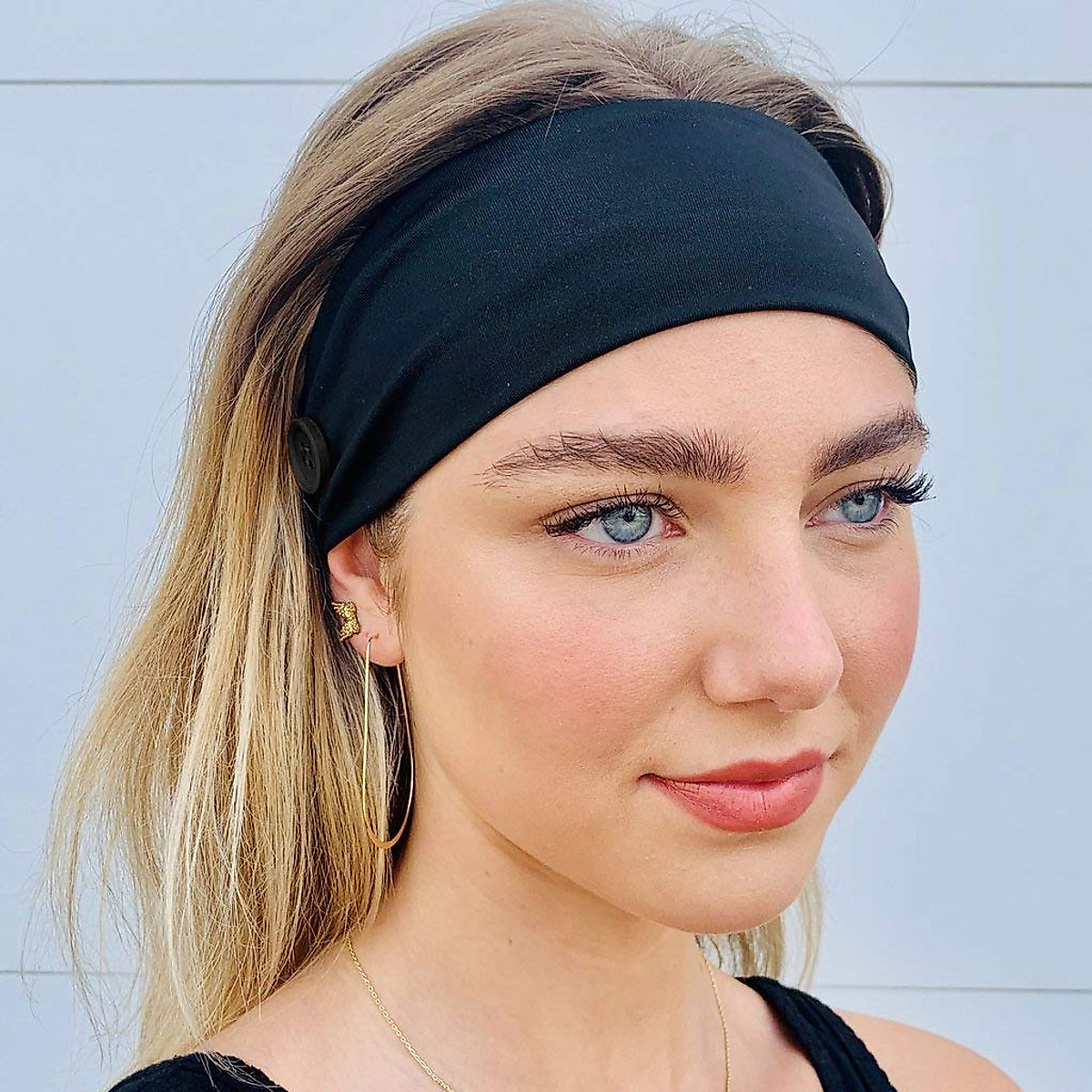 Huachi Headbands with Buttons for Mask for Nurses Non Slip Elastic Hair Bands for Women Doctors Medical Headband Turban Headwrap, 6Pcs