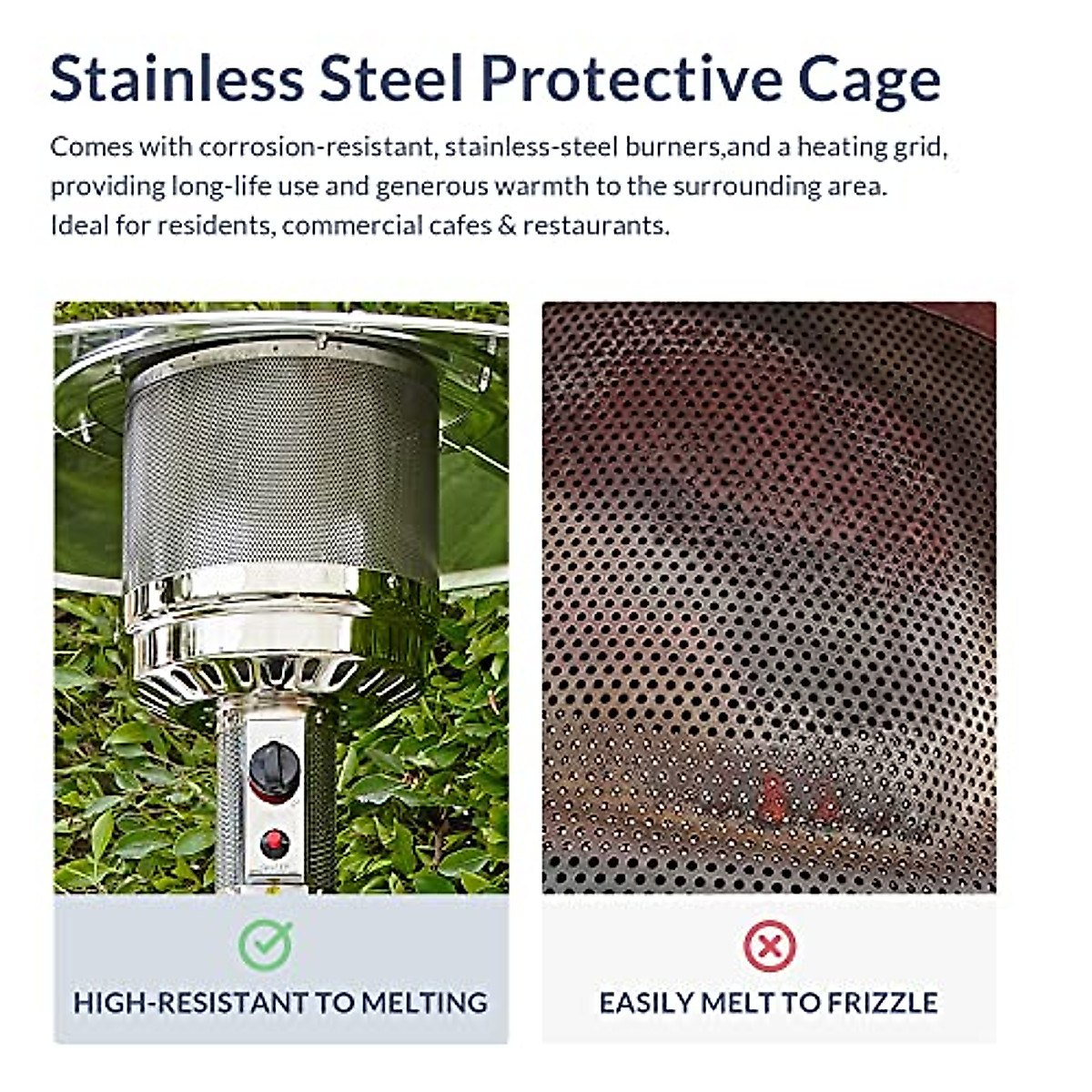 BELLEZE 48,000 BTU Propane Patio Heater Outdoor, CSA Certified Patio Heater with Drink Shelf Table, Auto Shut Off Valve, Piezo Ignition System, Wheels for Portable Mobility - Black Stainless Steel