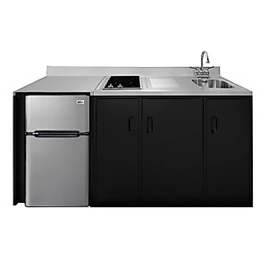 Summit Appliance CK72ADASINKR 72 Wide All-In-One Kitchenette, ADA Compliant, Sink and Faucet, 2-door Refrigerator-freezer, 2-burner Smooth-top Cooktop, Indicator Lights, Storage Compartments,Black