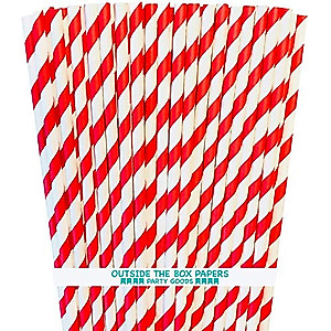 Red and White Striped Paper Straws - Valentine 4th of July Birthday Party Supply 7.75 Inches - Pack of 100 - Outside the Box Papers Brand