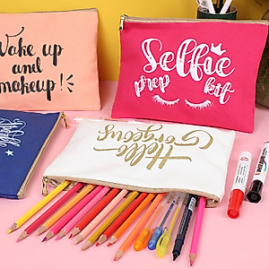 Xuniea 6 Pcs Funny Canvas Cosmetic Bag Makeup Cosmetic Pouch Letter Makeup Bag Multi Color Canvas Toiletry Bag Portable Cute Makeup Pouch for Women birthday Holiday Vacations Friends