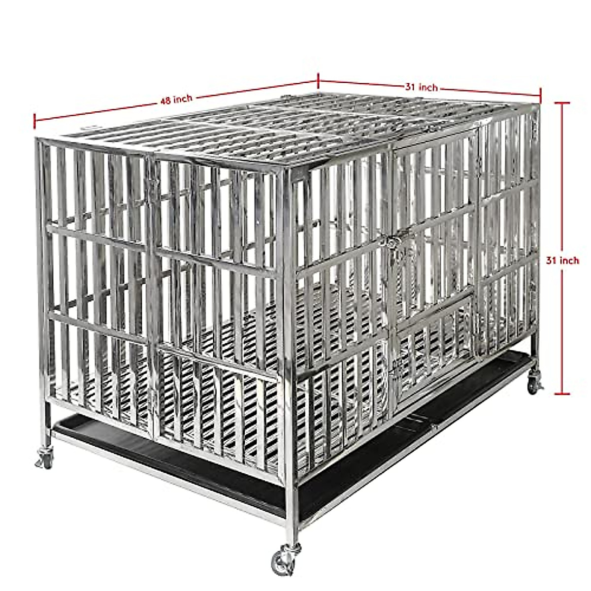 Confote 48" Heavy Duty Stainless Steel Dog Cage Kennel Crate and Playpen for Training Large Dog Indoor Outdoor with Double Doors & Locks Design Included Lockable Wheels Removable Tray No Screw