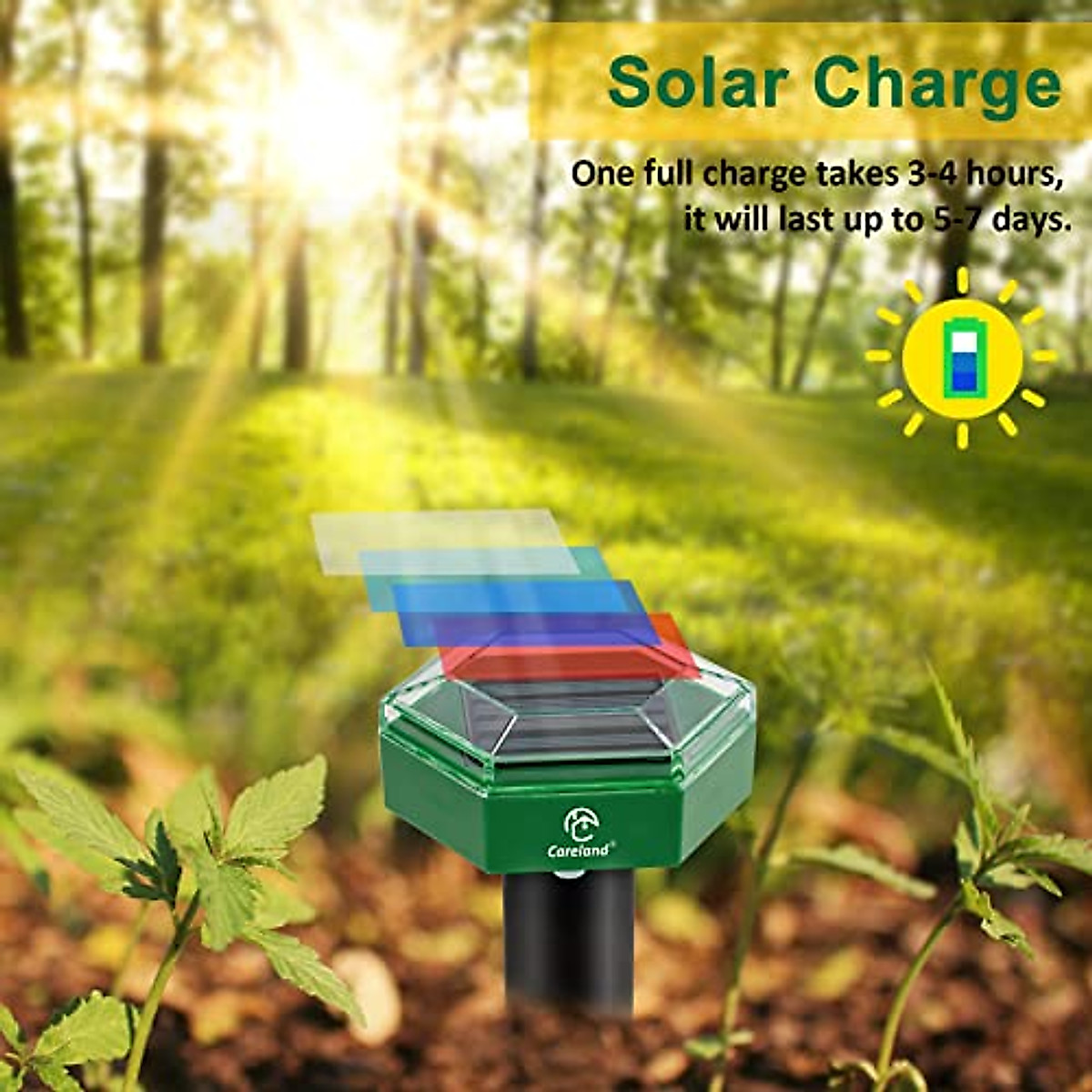 Careland Mole Repellent Stakes Solar Powered Ultrasonic Gopher Deterrent Groundhog Repeller Sonic Spikes Outdoor Vole Control Chaser for Lawn and Garden Waterproof (2)