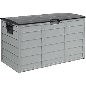 Patiomore Patio 75 Gallon Resin Deck Box, Organization and Storage, Outdoor Storage Container With Handles and Wheels, Waterproof Outdoor Storage Box (Grey)