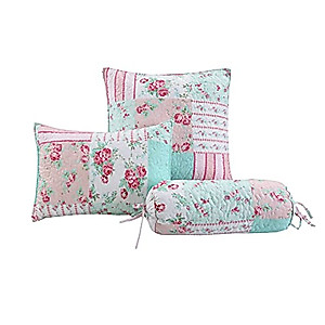 Cozy Line Home Fashions Tiffany Flower Garden Floral Polyester 3-Piece (Square, Rectangle, Bolster) Decor Throw Pillows, Pink, Blue, White