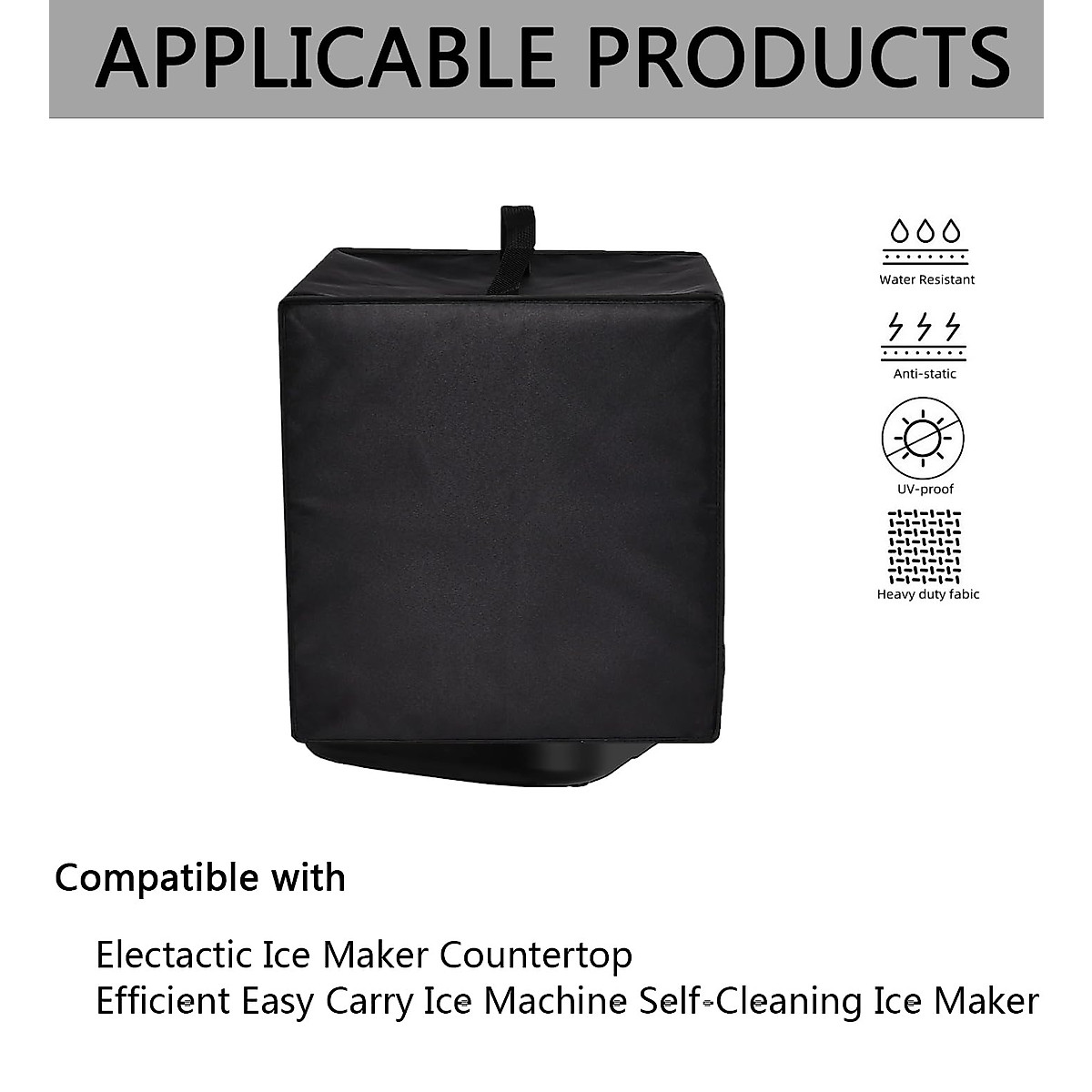 CouldyCasi Ice Maker Cover, Heavy Duty Heat Resistant Waterproof Dust Protective Cover Case for Electactic Ice Maker Countertop Efficient Easy Carry Ice Machine (Black)