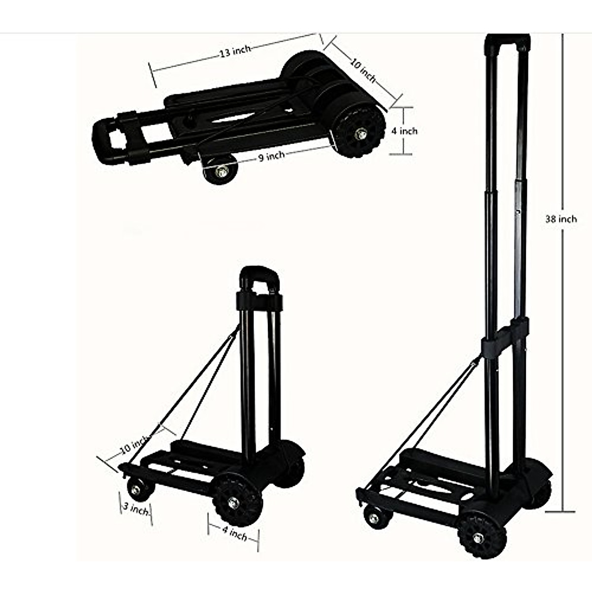 Wincspace Lightweight Folding Hand Cart Dolly Fold Up Hand Truck Portable Utility Moving Shopping Cart-Portable Fold Up Dolly (4wheel/165lbs) (4 Wheel)