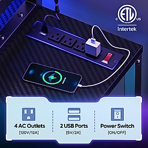 Bestier LED Gaming Desk with Hutch, 71.5 inch L Shaped Computer Desk with Power Outlets, Large Corner Desk Home Office Desk with Monitor Stand and Storage Shelf, Carbon Fiber Black