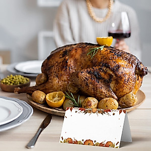 Thanksgiving Place Cards (3.5 x 2 in) 25 pcs, Table Name Cards for Thanksgiving Party, Seating Name Cards, Food Labels, Scored for Easy Folding, Thanksgiving Party Supplies, Fiesta Party - SJK008