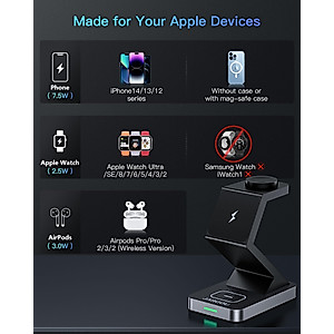 JARGOU Magnetic Wireless Charging Station,3 in 1 Wireless Charger for iPhone 15 14 13 12 Pro/Max/Mini/Plus,Magnetic Charger Stand Compatible for iWatch Ultra/8/7/SE/6/5/4/3/2,AirPods Wireless/Pro