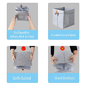 Felt Storage Basket, Fabric Cloth Storage Bin Collapsible Organizer Basket with Handle for Cloth Toys Fordable Cloth Bin for Bedroom Playroom Office Hard Bottom (large, gray)
