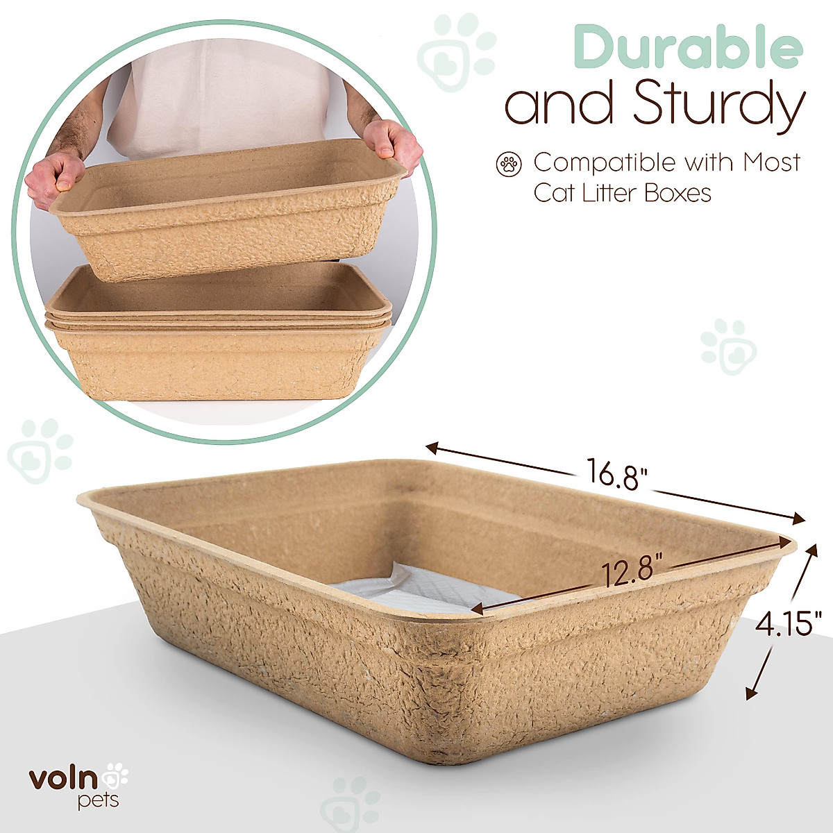 Voln Pets (4-Pack) Disposable Litter Boxes for Cats, with Odor & Liquid Absorbent Pads, Disposable Cat Litter Box, Large Disposable Litter Box, Easy Clean Litter Box, Odorless Kitty Litter Box