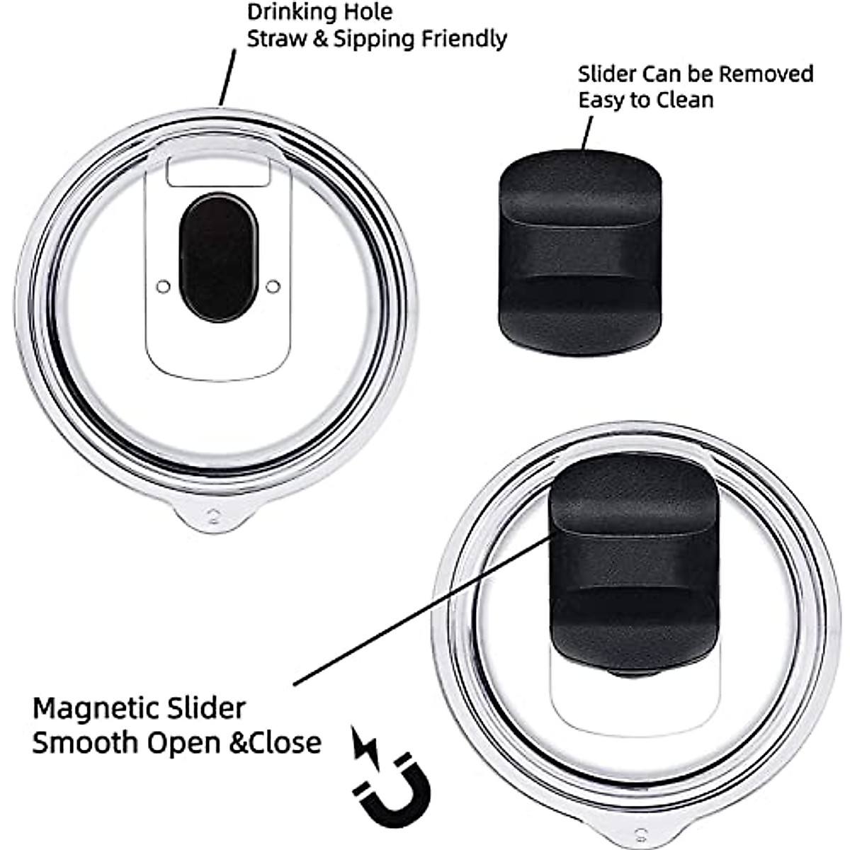 Maiwj 2 Pack Magnetic Tumbler Lids, 20 oz Replacement Lids for YETI Rambler, Ozark Trail, Old Style Rtic, Tumbler Lids Magnetic Slider Switch Spill Proof Tumbler Cover (20oz)