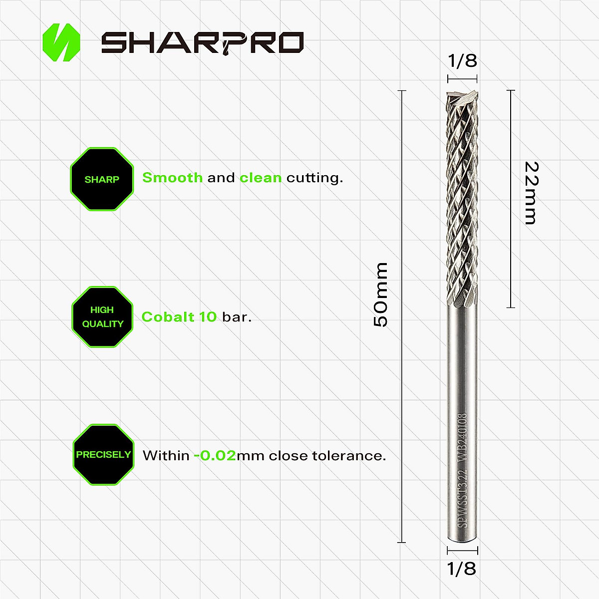 SHARPRO Tungsten Carbide Bur Die Grinder Drill Bit 1/8 Inch Shank and 1/8 Inch Cutting Dia. Milling Cutter for Dremel Bit Rotary Tools PCB Wood HDF Carbon Fiber and Hand-held Router Metal Grinding
