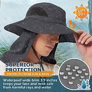 EINSKEY Sun Hat with Neck Flap, UV Protection Waterproof Safari Cap Wide Brim Bucket Hat for Fishing Gardening Hiking Hunting