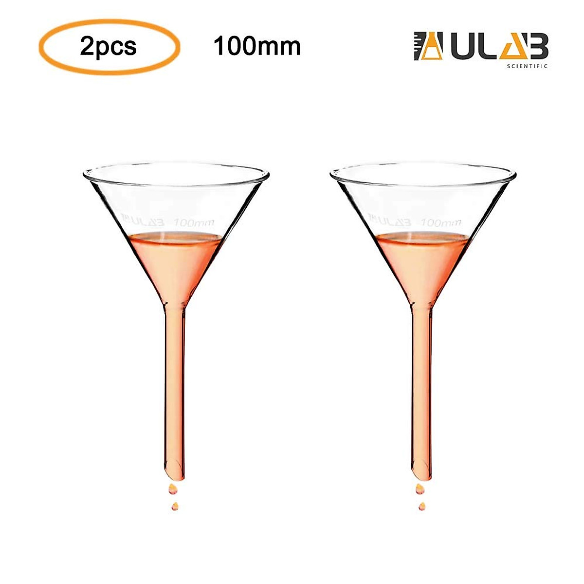 ULAB Scientific 100mm Glass Funnels, Short Stem Diameter 13mm, 3.3 Borosilicate Glass, Heavy Wall, Pack of 2, UGF1010