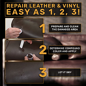 Master Manufacturing Leather Repair Kit — Restor-it No Heat Leather & Vinyl Repair for Furniture Fabric Car Seat Boat Seats Sofa Couch Leather Paint Kit Black Blue Brown Red & 3 More Touch Up Colors
