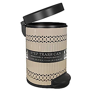 nu steel 5 Liter Round Small Metal Step Trash Can Wastebasket, Garbage Container Bin - for Bathroom, Powder Room, Bedroom, Kitchen, Craft Room, Office - Removable Liner Bucket - 8" x 8" x 12" – Ivory