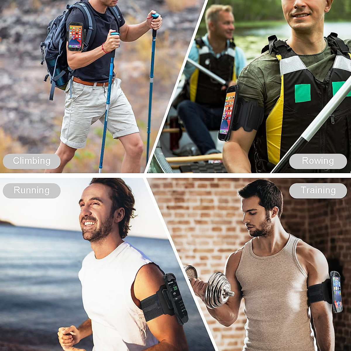 Bidook Armband Case Running Phone Holder 360° Rotatable Hiking Rowing Mountaineering Biking Phone Arm Band for iPhone 14 13 12 11 Pro Max Mini SE Xs XR X 8 7 Plus Samsung LG Google Pixel Motorola