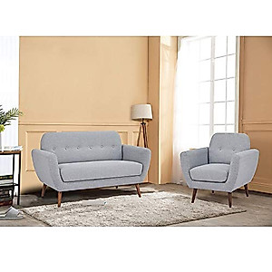 GIA Furniture Home Series Mid-Century Modern Loveseat, Love Seat, Light Gray