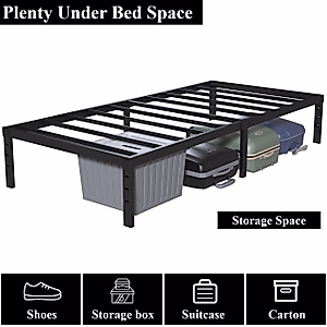 Upcanso Twin Bed Frame No Box Spring Needed, 14 Inch Heavy Duty Metal Platform Bed Frame Twin Size with Storage, 2500lbs Steel Slats Support, Easy Assembly, Black