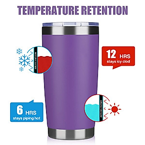 MEWAY 20oz Tumbler Cup Double Wall Vacuum Insulated Travel Mug Bulk, Stainless Steel Tumblers with Lid and Straw, Durable Powder Coated Coffee Cups for Cold & Hot Drinks (Purple, 1)