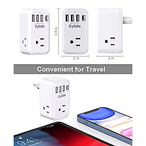 European Travel Plug Adapter, EyGde International Travel Power Adater 3 American Outlets with 1 USB Type C and 3 USB Charger, US to EU Plug Adapter for France, Germany, Greece, Italy, Israel, Spain