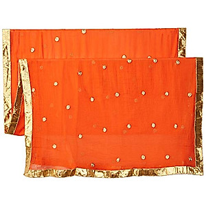 TMS Woman's Embroidered Chiffon Dupatta Scarf Shawl Wrap Soft Indian Bridal Wedding (Orange)