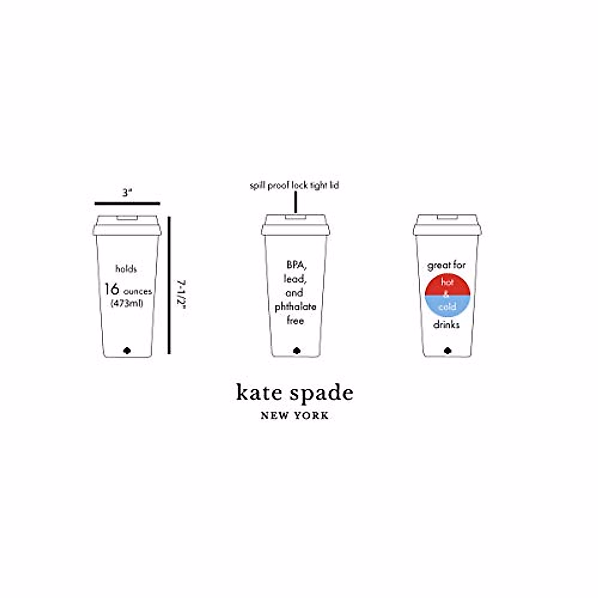 Kate Spade New York 16 Ounce Insulated Travel Mug, Holiday Themed Double Wall Thermal Tumbler for Coffee/Tea, Joy