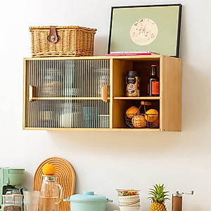 PHSP Wall Cabinet Solid Wood Storage Kitchen Condiment Dish Mounted Dining Table, Sofa Side Glass Sliding Door, 80*28*40cm