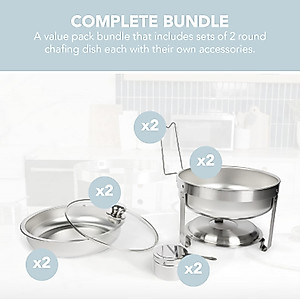 ALPHA LIVING 70012-R Dish Set of 2 – Complete Stainless Steel Chaffe Set with Glass Lids, Chafing Fuel Holder – Elegant and Practical Warmer Trays for Buffet, Wedding, Catering Supplies