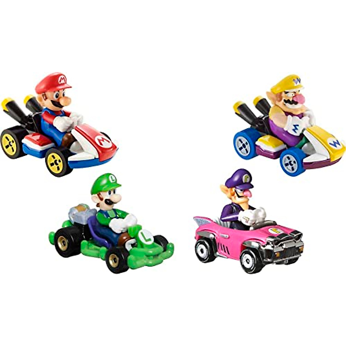 Hot Wheels Mario Kart Vehicle 4-Pack, Set of 4 Fan-Favorite Characters Includes 1 Exclusive Model, Collectible Gift for Kids & Fans Ages 3 Years Old & Up