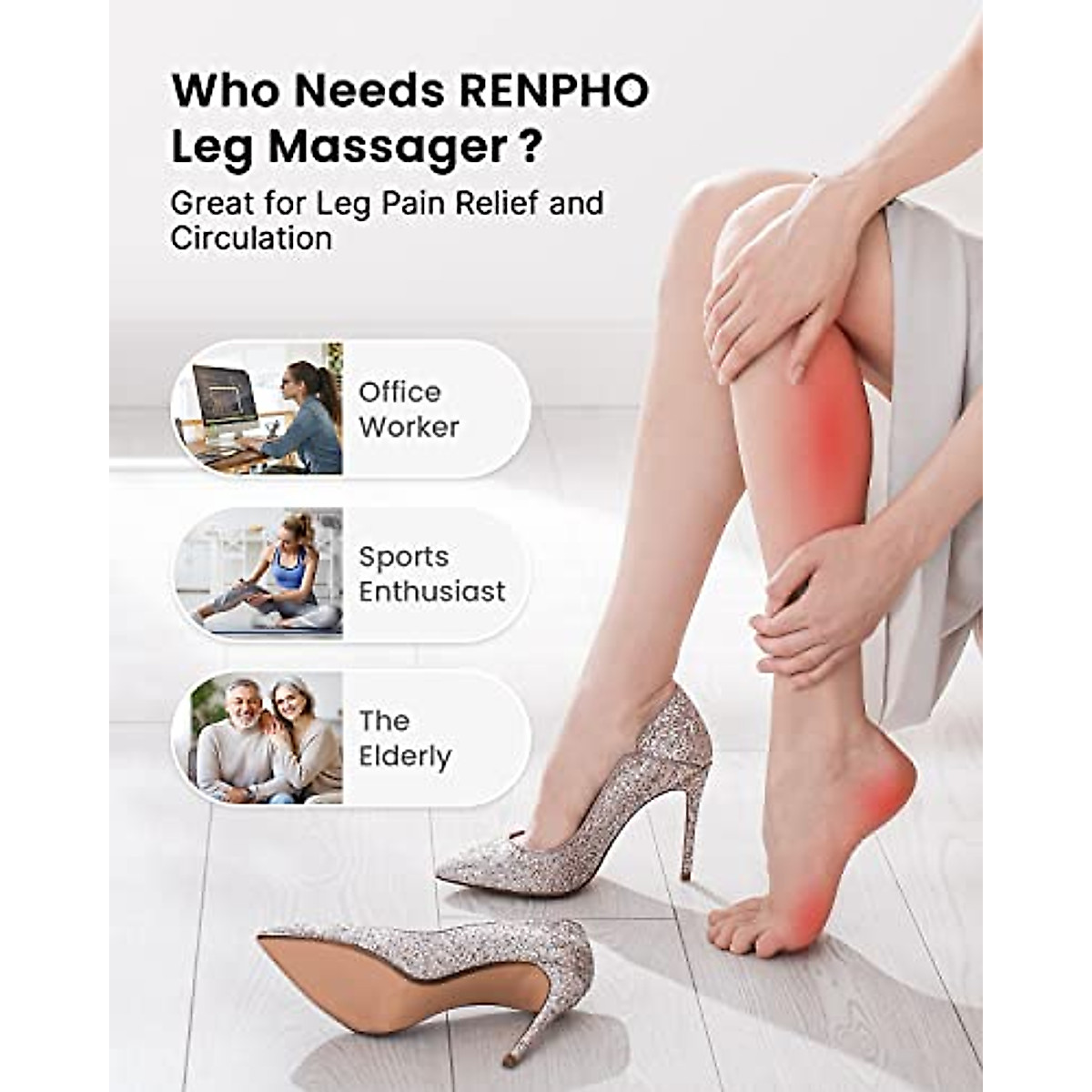 RENPHO Leg Massager FSA HSA Eligible, Air Compression Leg Massager for Circulation Pain Relief, 6 Modes 4 Intensities,Reduce Swelling, Muscles Relaxation Gifts for Men Women
