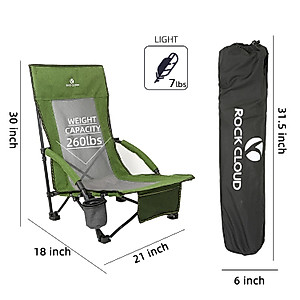 ROCK CLOUD Portable Folding Beach Chair Low Camping Chairs for Camp Lawn Hiking Sports Hunting, Green