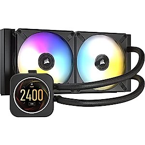 CORSAIR iCUE H100i ELITE LCD Display Liquid CPU Cooler-Custom IPS LCD Screen-40 Dynamic RGB LEDs-120mm Fans-240mm Radiator-COMMANDER CORE Smart Lighting Controller - Black