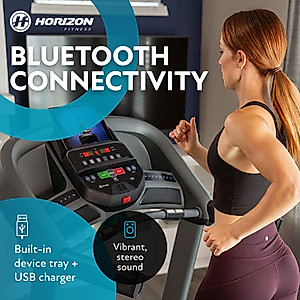 Horizon Fitness T101 Foldable Treadmill for Running and Walking with Bluetooth Connectivity, Incline, 300+ lbs Weight Capacity, Running Machine for Home Exercise