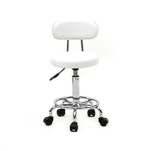 Round Shape Adjustable Salon Stool with Back and Line White