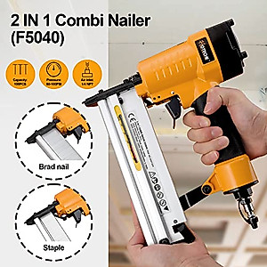 Hoteche 2-in-1 Pneumatic Brad Nailer 18Ga 3/8-Inch to 2-Inch Staple Gun Kit Framing Palm Nail Gun for Wood Working and Roofing Pin Nailer with Carrying Box