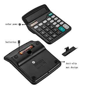 Upgraded versionCalculator, 12-Digit Solar Cell Office Calculator with Large LCD Display, Large Sensitive Buttons, Dual Power Desktop CalculatorSuitable for Office, Home, School(Black)